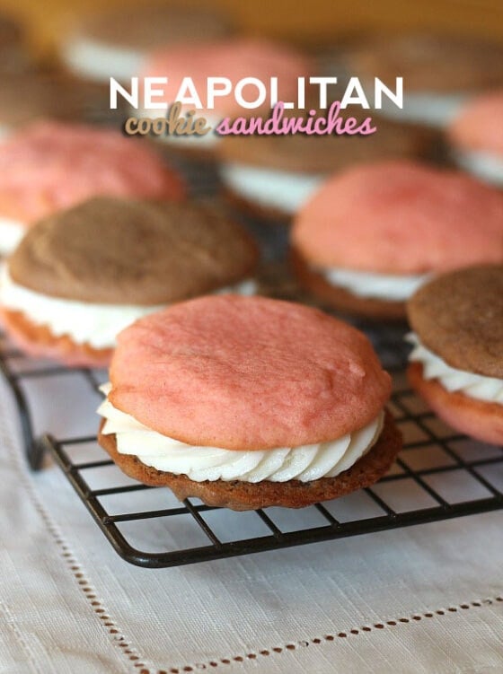 Neapolitan Cookie Sandwiches - Cookies and Cups