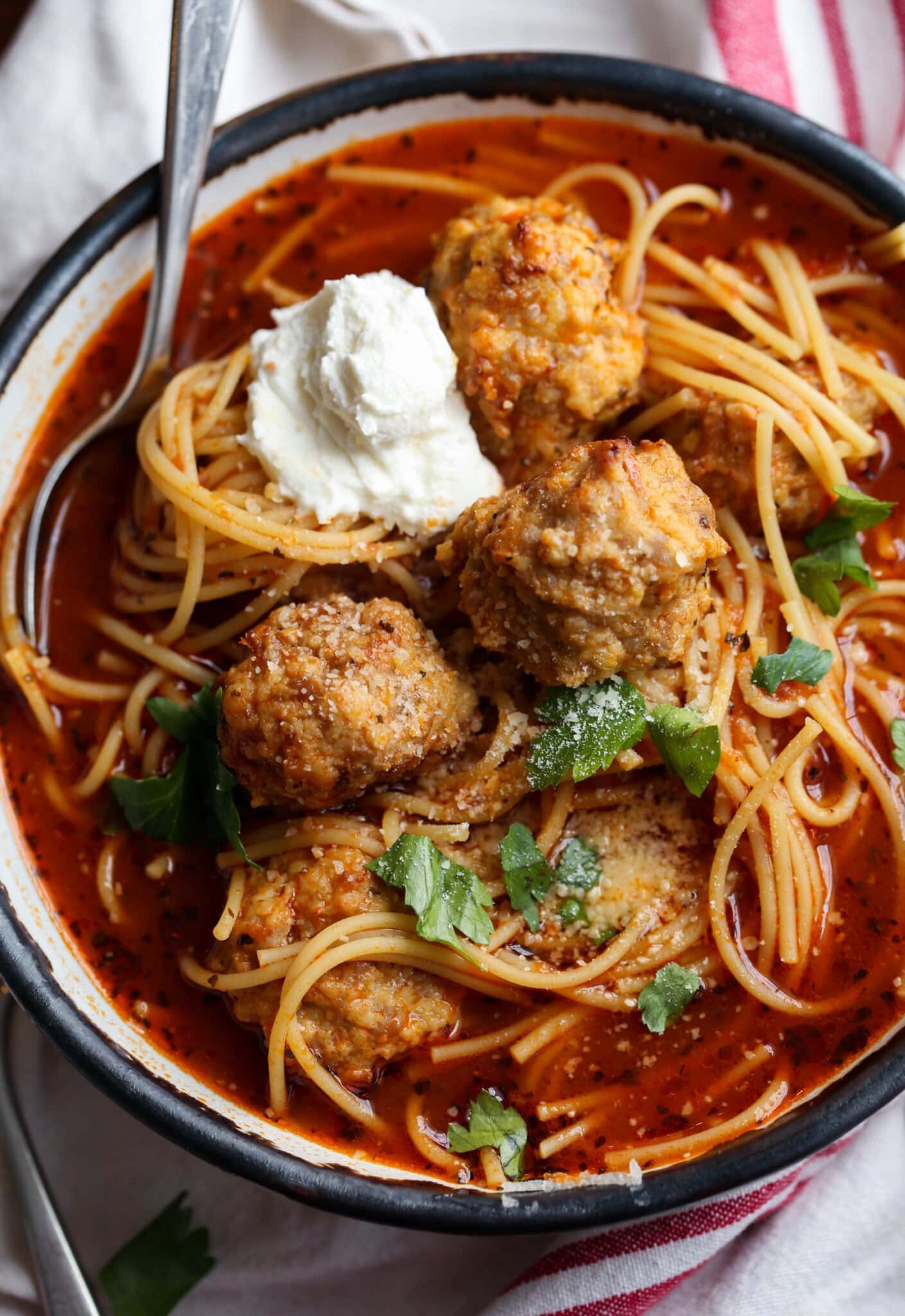 Spaghetti and Meatball Soup - Crock Pot Recipe | Cookies and Cups