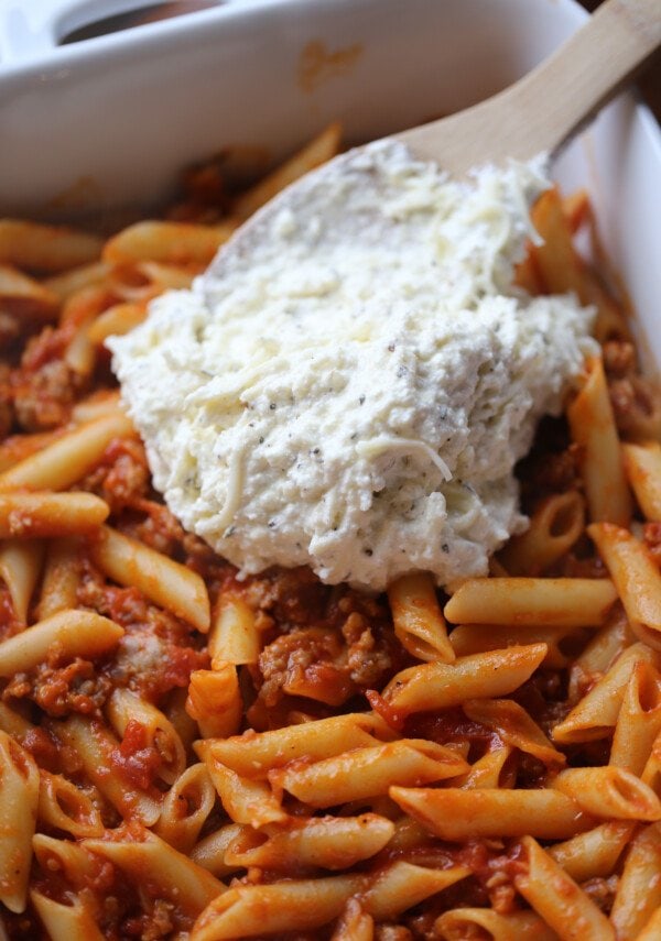 Cheesy Baked Mostaccioli Recipe | Cookies and Cups