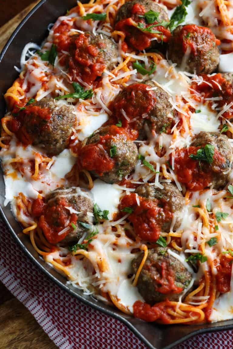 Easy Baked Spaghetti and Meatballs - Cookies and Cups